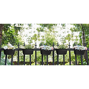 Dahey Metal Iron Hanging Flower Pots for Railing Fence Outdoor Planter Hanging Bucket Pots Countryside Style Window Flower Plant Holder with Detachable Hooks Home Decor,Black,5 Pcs