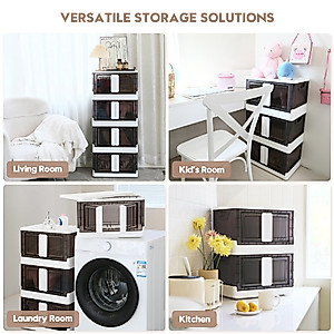 Sea Team 4-Pack Stackable Plastic Storage Bins with Lids, 8.4 Gal Collapsible Closet Organizers, Lidded Large Storage Baskets with Wheels Doors and Handles, White