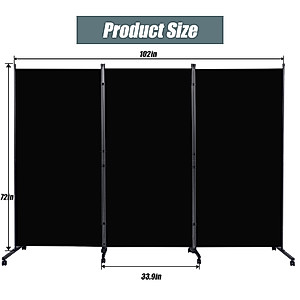 Room Divider Folding Privacy Screens with Wheels, 6FT Tall Divider for Room Separation, 3 Panel Movable Room Partitons and Dividers, Indoor Room Dividers Panel with Non-See Through Fabric for Office