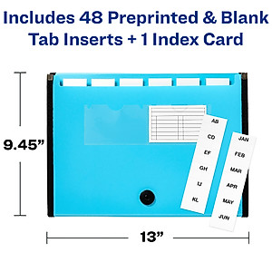 Avery Expanding File Folder Organizer, 7-Pocket Accordion File Organizer, Aqua, Holds 425 Letter/A4-Size Sheets (73551)