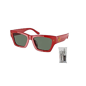 Tory Burch TY7169U 18933H 52MM Tory Red/Solid Dark Green Rectangular Sunglasses for Women + BUNDLE With Designer iWear Eyewear Kit