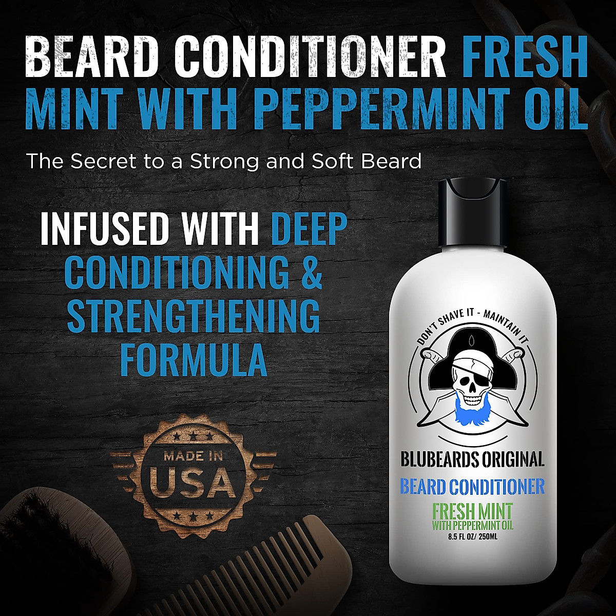 Bluebeards Original Fresh Mint Beard Conditioner for Men, 8.5 oz. - Beard Softener Infused with Peppermint Oil to Deeply Condition, Soften, and Moisturize Your Beard and Skin Underneath - Made in USA