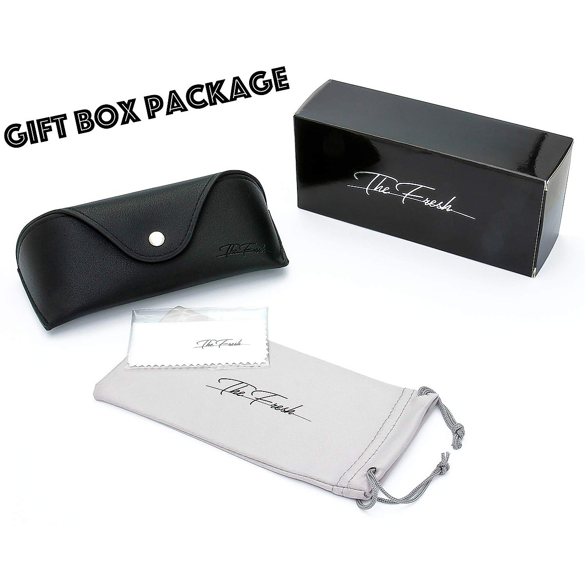The Fresh High Definition Polarized Wrap Around Shield Sunglasses for Prescription Glasses - Gift Box Package (F701-Black, Grey(Including side lens))
