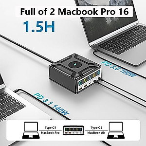 260W USB C GaN Charger, Ubigbuy 140W 5-Port PD3.1 USB C Charging Station,Desktop Wireless USB C Laptop Charger Portable Travel USB C Power Adapter Block for MacBook Pro Air iPad Pro iPhone Samsung