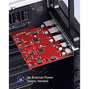 Inateck PCIe to USB 3.2 Gen 2 Card with 20 Gbps Bandwidth, 3 USB Type-A and 2 USB Type-C Ports, RedComets U21