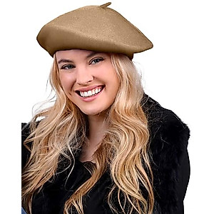 Parquet Solid Color French Beret Wool Material. Classic French, Casual and Chic Lightweight Beanie Cap Hat Tan