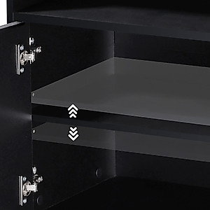 FITUEYES Printer Stand with Adjustable Storage Shelves, Mobile Black Wood Work Cart on Wheels, Rolling File Cabinet with Door for Home Office, PS404801WB