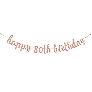 INNORU Glitter Happy 80th Birthday Banner - 80th Anniversary Sign Banner - Cheers to 80 Years Birthday Party Bunting Decorations Rose Gold