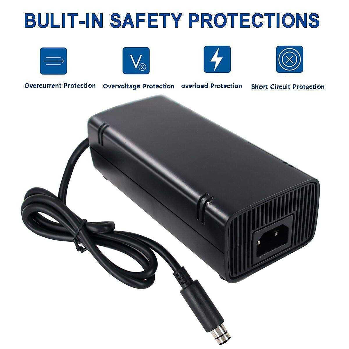 Replacement Charger for Xbox 360 E Power Supply, Power Supply Cord AC Adapter Replacement Charger Fit for Xbox 360 E