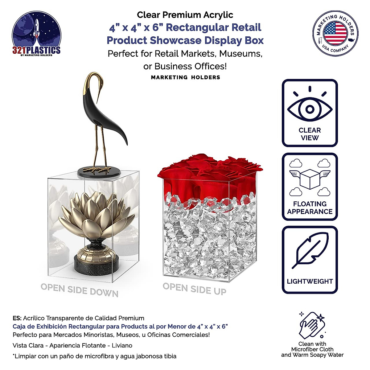 4" x 4" x 6" Clear Acrylic Display Box with One Open Side No Lid Versatile Rectangular Plexiglass Retail Product Riser or Merchandise Storage Bin by Marketing Holders