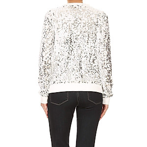 Anna-Kaci Womens Sequin Jacket Bomber Coat 1989 Slitter Outfit For Concert Party, Silver, Large