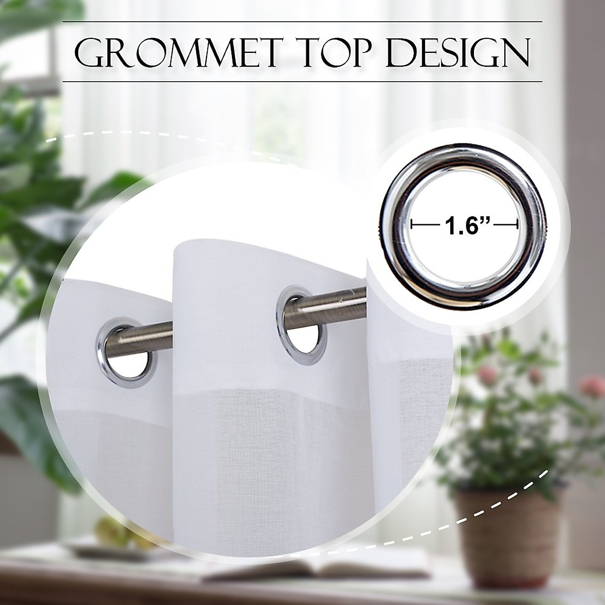 RYB HOME Decoration Extra Wide Linen Look, Sheer Drape, Sliding Grommet White Sheer Curtain Disperse Sunlight for Large Window Treatment Patio Door Bedroom Farmhouse Garden, 100 x 95