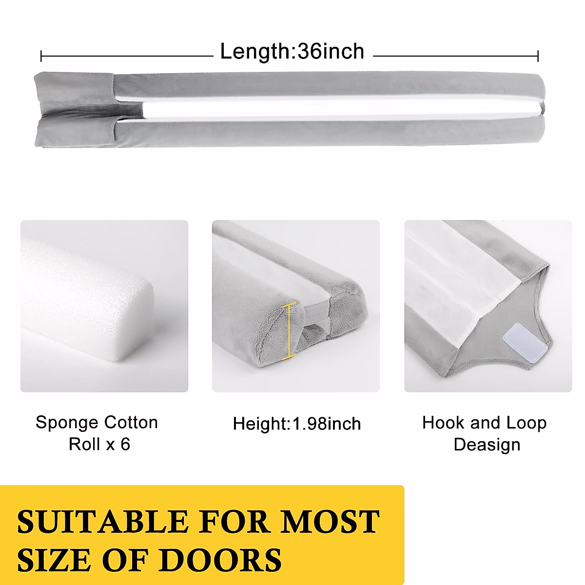 fowong Door Draft Stopper 36" Adjustable Under Door Draft Stopper Soundproofing 30 Inch to 36 Inch Triangle Noise Blocker Seal Large Gap up to 1.7", Easy to Install Grey