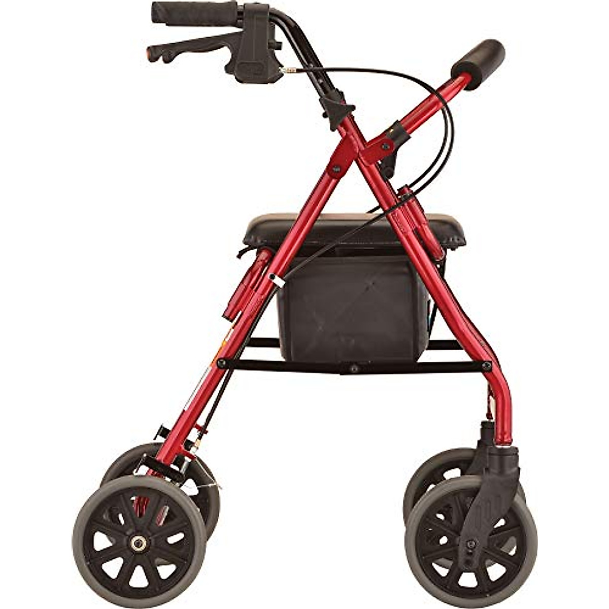 NOVA Zoom Rollator Walker with 22” Seat Height, Rolling Walker with Locking Hand Brakes, Padded Seat and 8” Wheels, Color Red
