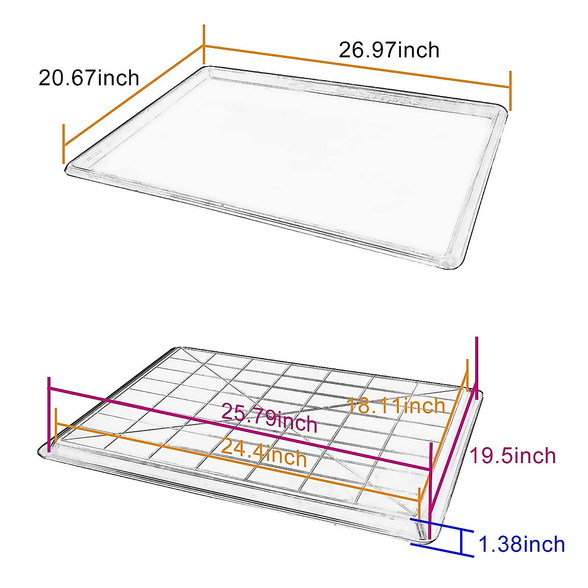 FarLargo 2pcs 27"x20.6" Replacement Tray for Dog Crate Plastic Cage Bottom Pan Multi-Purpose Boot Mat Shoe Tray Indoor Outdoor Waterproof, Dog and Cat Rabbit Food Bowls Floor Liners