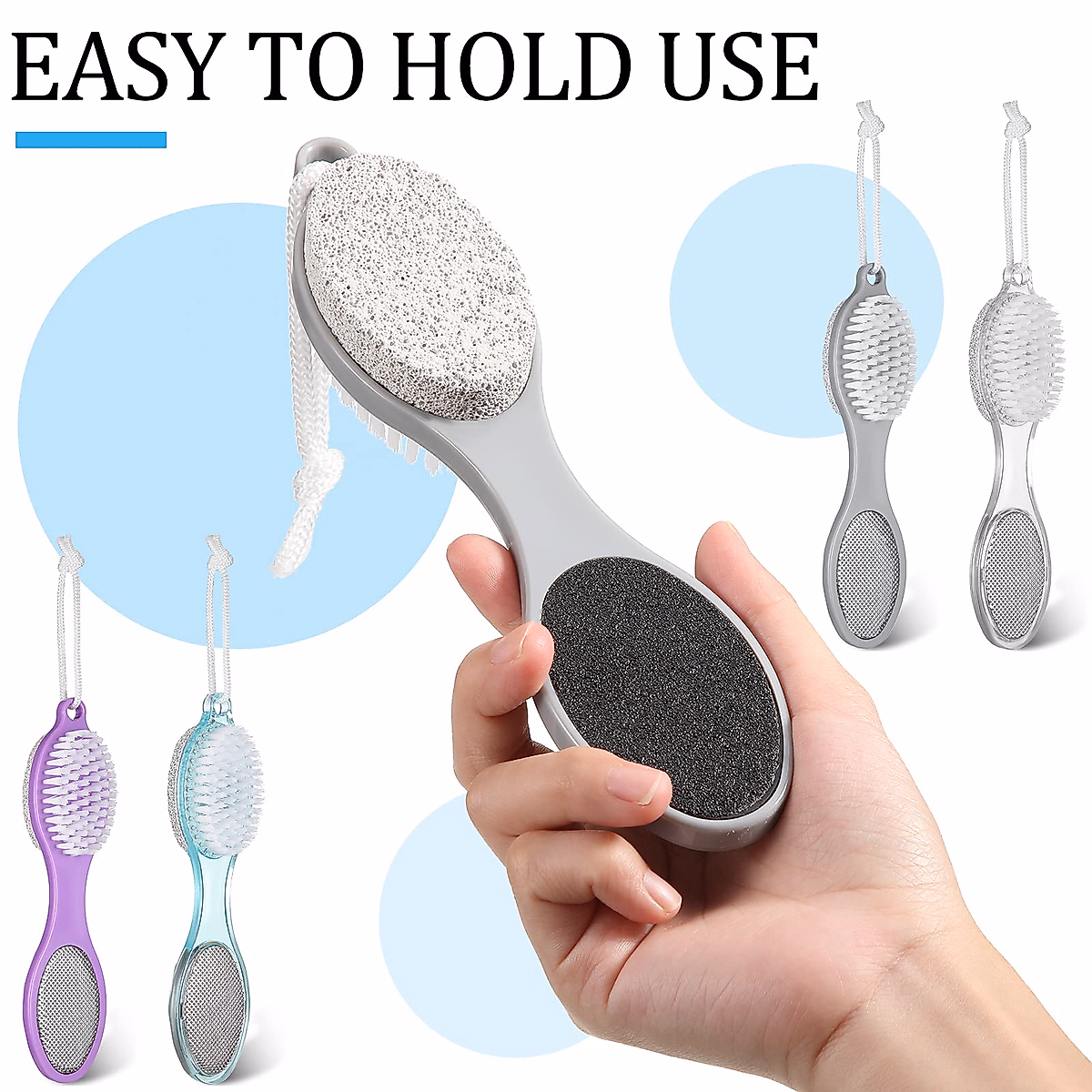 Sieral 4 Pack Pumice Stone Brush for Feet 4 in 1 Scrubber Foot Care Pedicure Kit with Grinding Pumice, Cleaning Brush, Foot File and Rubbing Footplate for Women Men Home Care Set