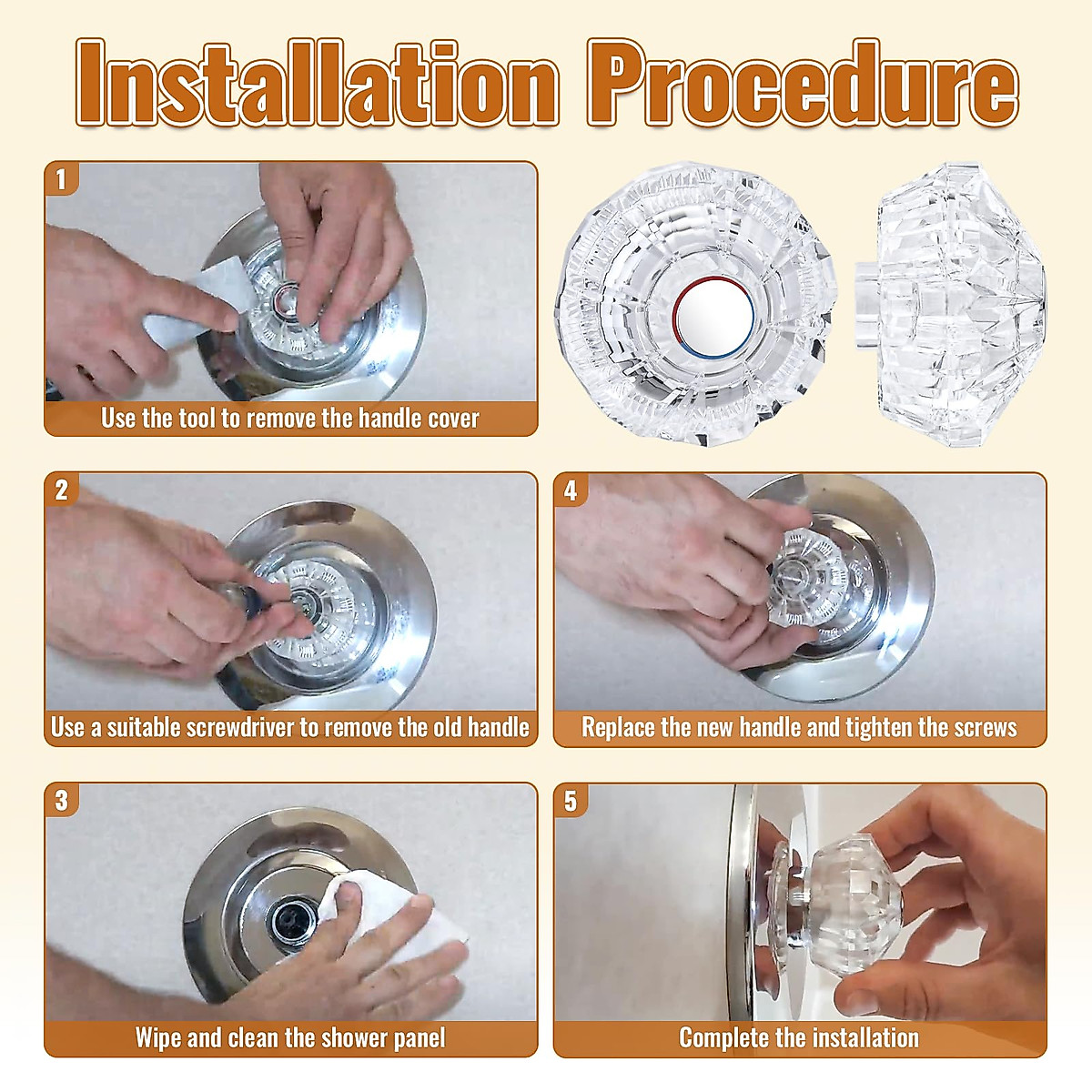 Single Shower Faucet Handle Replacement for Price Pfister Style Avante Series 940-240 or 940-950a, Clear Acrylic Shower Knob Replacement use for Bathroom Sink (940-950A)