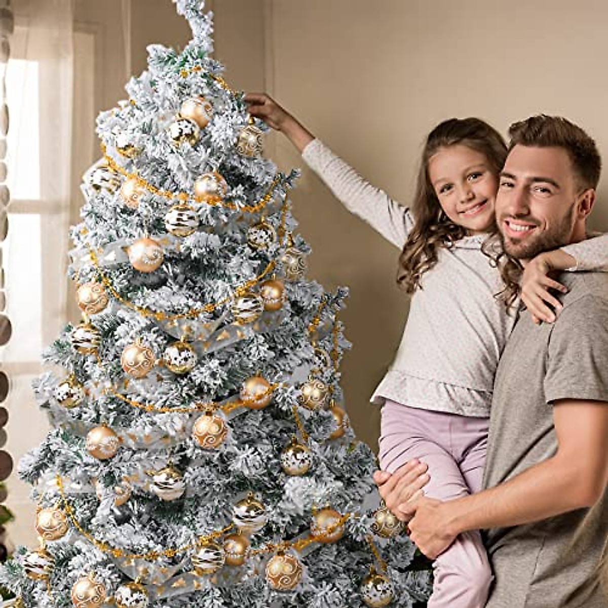 Gold Christmas Tree Ornaments Decorations: Golden Xmas Ornaments Shatterproof Decor- 2.36inches | 60mm Small Christmas Baubles Set Plastic