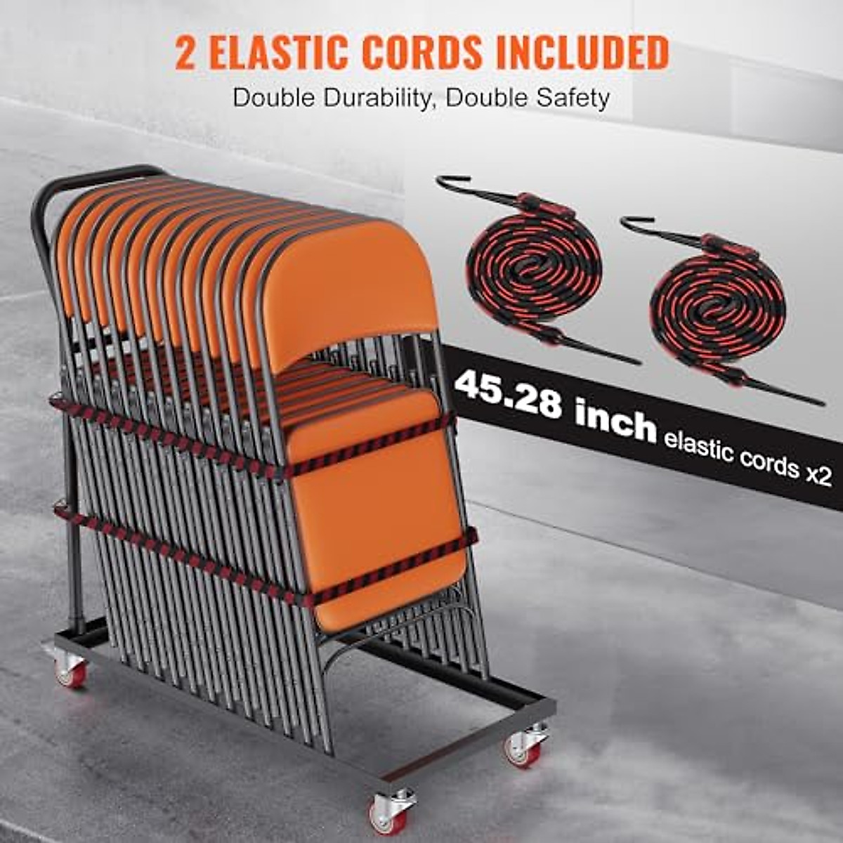 VEVOR Folding Chair Dolly, 39"L x 21"W x 42.9"H L-Shaped Steel Vertical Storage Cart, Multi-Function Chair Cart with 4 Casters 12 Chairs Capacity for Flat Stacking Plastic Resin & Wood Chairs, Black