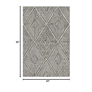 Mark&Day Wool Rugs, 5x7 Rugdijk Global Black Area Rug, Black Beige Carpet for Living Room, Bedroom or Kitchen (5' x 7'6")