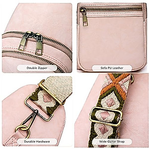 Osunnus Sling Bag for Women Crossbody Purses Trendy PU Leather Small Sling Backpack Chest Bag for Women with Wide Guitar Strap, Pink