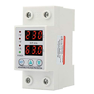 Double LED Display Single Phase Adjustable Voltage Current Protector Voltage Protective Device AC230V 63A 81 x 36 x 60mm