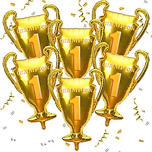 6 Packs Gold Champion Foil Balloons Championship Mylar Trophy Balloon The First Prize Sport Balloons Basketball Soccer Football Anniversary Birthday Games Party Decorations