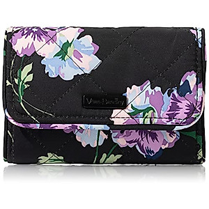 Vera Bradley Women's Performance Twill Riley Compact Wallet With RFID Protection, Floating Plum Pansies, One Size