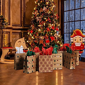 MOMONI 28 Piece Medium Premium Christmas Gift Bags- Classic Variety Kraft Gift Bags Bulk Christmas Bags- Good for Xmas Party Favors, Goody Gift Bags, Holiday Treat Box and Presents