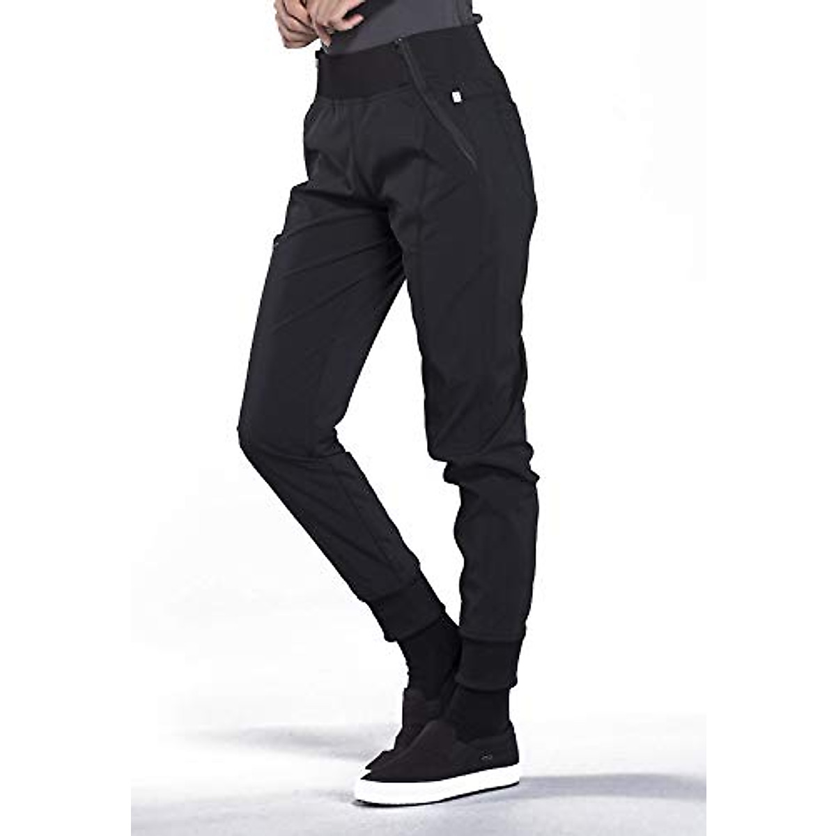 Jogger Scrub Pants for Women 4-Way Stretch with Mid Rise, Cargo Pocket, Superior Performance, and Comfort CK110A, S, Black