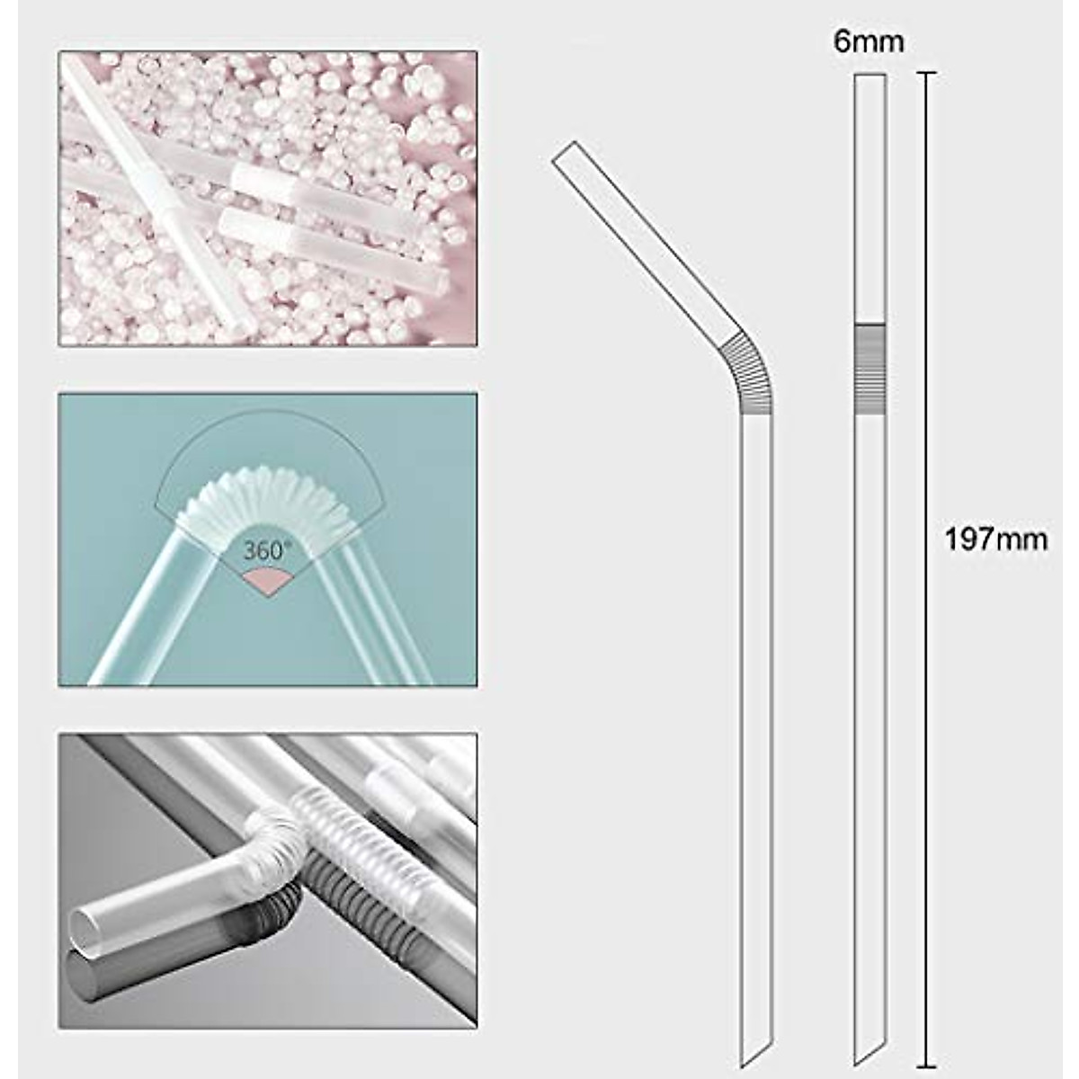 ALINK 500-Pack Clear Flexible Drinking Straws, Plastic Disposable Bendy Straws - 7.75" x 0.23"