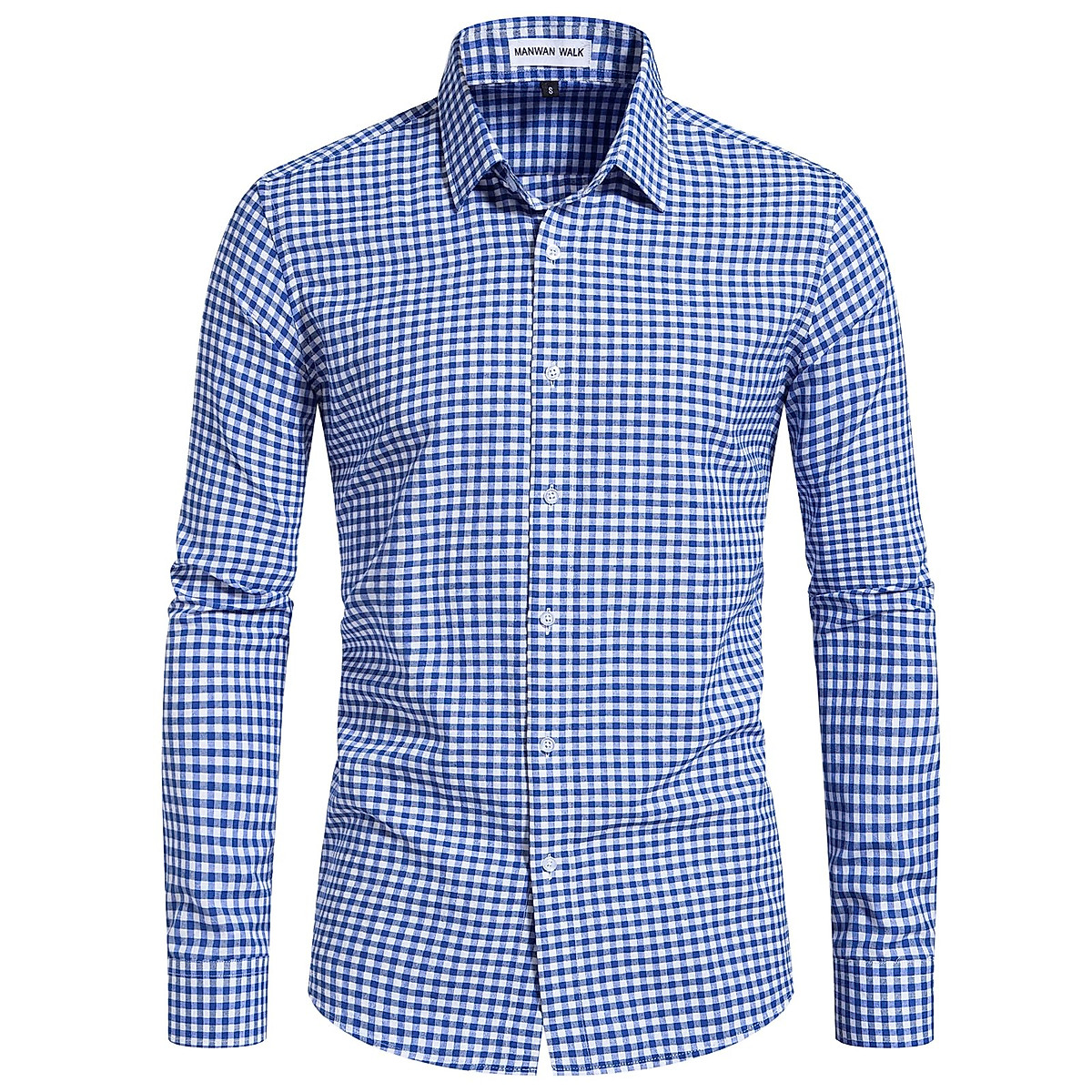 Manwan walk Men's Plaid Button Down Shirts Regular Fit Long Sleeve Casual Business Shirts Dark Blue XXL