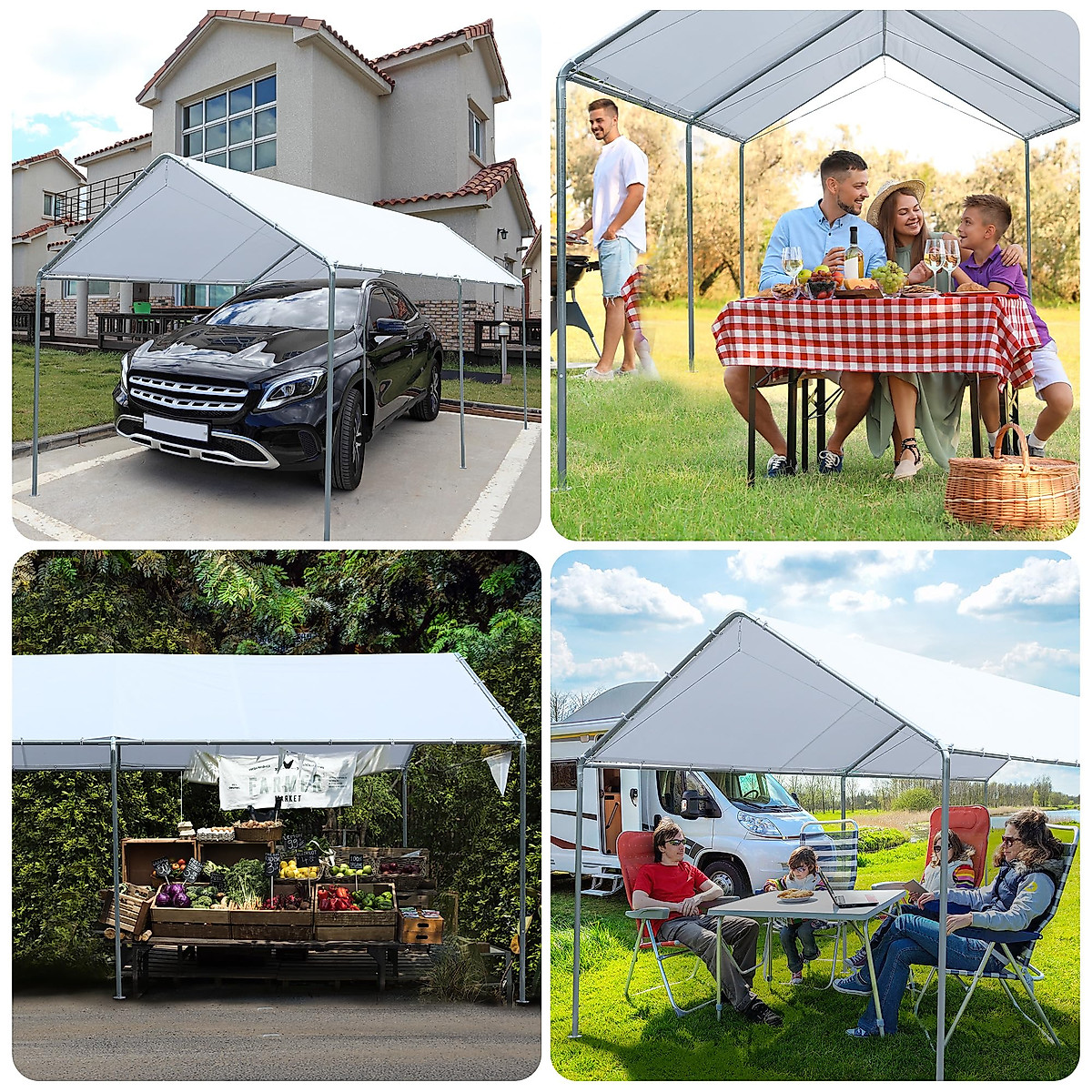 IDEALHOUSE Carports, 10x20 ft Outdoor Heavy Duty Car Canopy Metal Garage Boat Shelter Party Tent, White