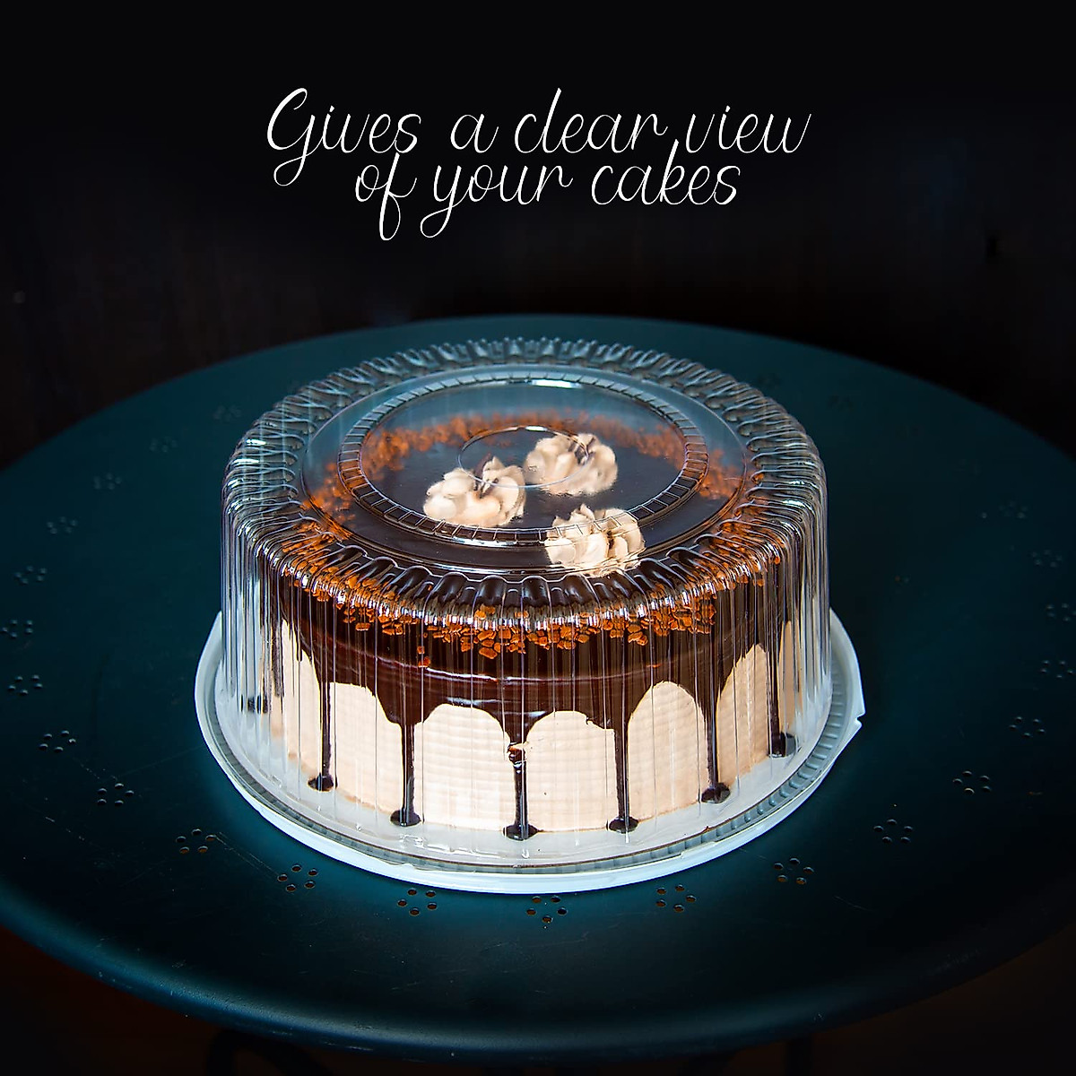 Plastic Cake Containers with Lids | Disposable Cake Containers 9 Inch Cake Carries for Transport and 9 inch Cake Boards 5 Pack of Each | Clear Bunt Cake, Cheesecake, and Pie Plastic Containers