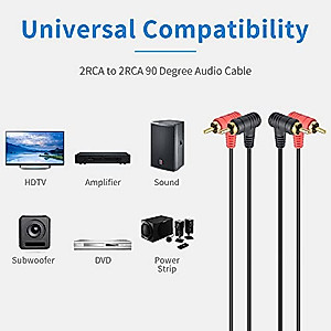 Duttek 90 Degree RCA Cable 3Ft/1M, Dual Right Angled Male to Male RCA Cable Gold Plated Port, RCA Audio Cable for Amplifiers, DVDs, CD Players, TV Sets 1 Pack