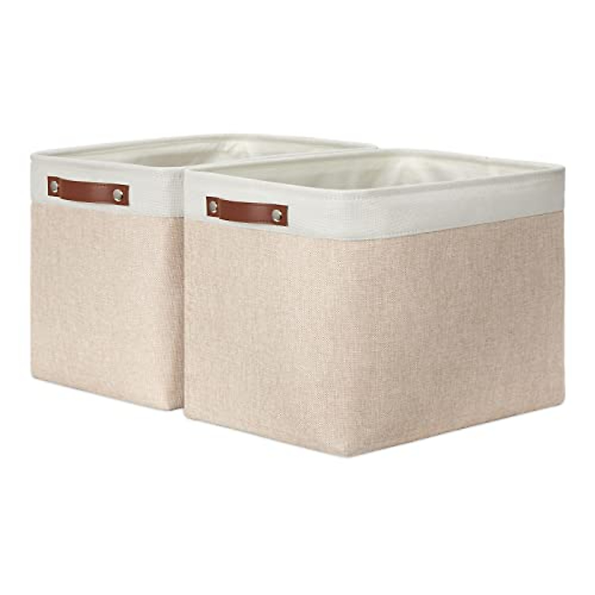 DULLEMELO Collapsible Bundle Baskets 3 Medium Baskets 15"x11"x9.5" + 2 Large Baskets 16"x12"x12"（White&Khaki)