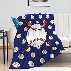 Soft Baseball Blankets for Boys Adults Kids, Baseball Gifts for Boys Men, Baseball Team Gifts, Baseball Coach Gifts for Men, Baseball Stuff Cozy Fleece Baseball Blanket for Couch Bed 50'' x 60''(02)