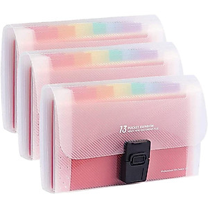 3 Pack Accordion File Organizer with 13 Pocket, Expandable Portable Folder, A6 Plastic Wallet for Cards, Coupons, Receipt, Tax Item, Vouchers, Busines
