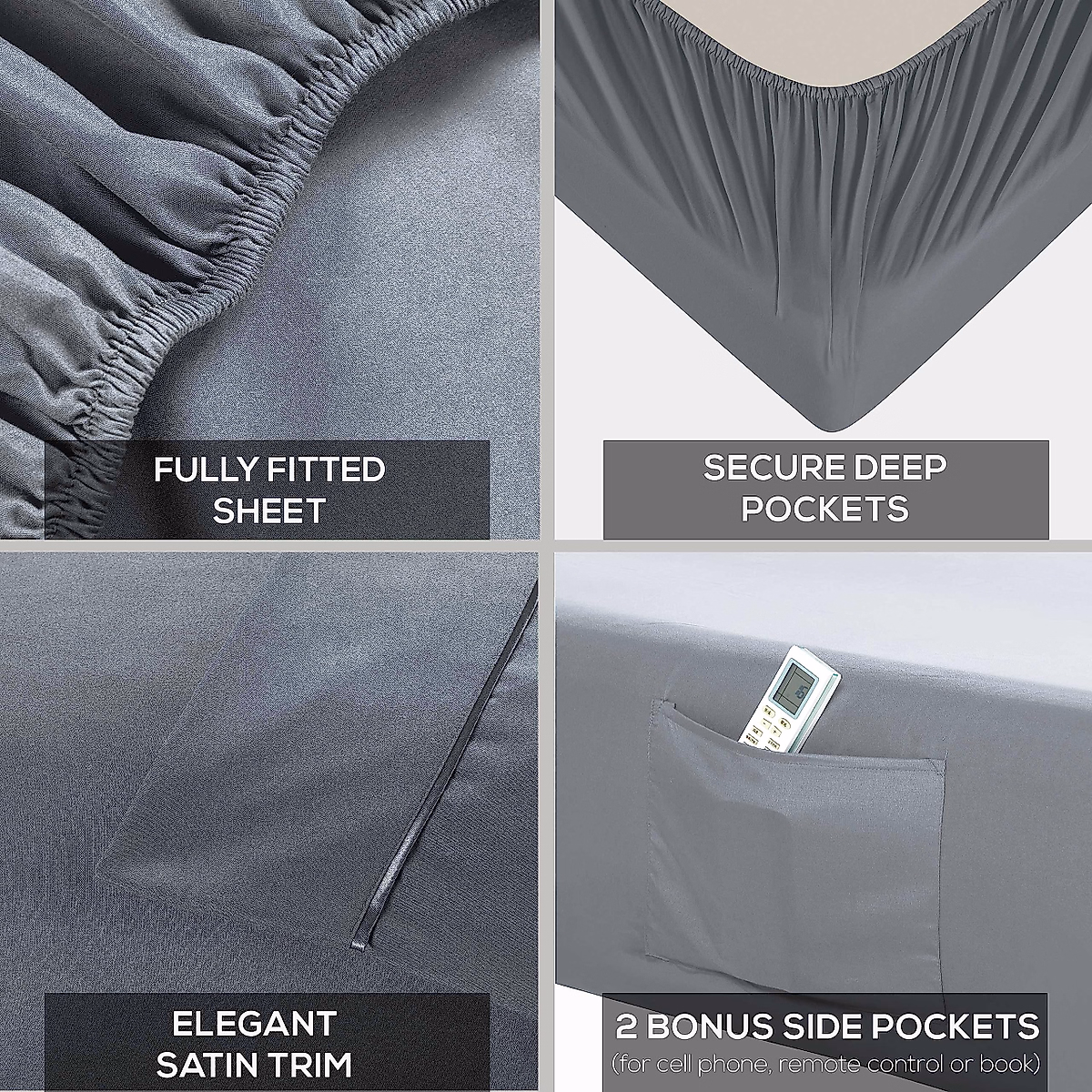 Mueller Ultratemp Bed Sheets Set, Super Soft 1800, 6 Piece California King Sheet Sets, Deep Pocket up to 16", Transfers Heat, Breathes Better, Hypoallergenic, Wrinkle-Resistant, Oeko-TEX, Light Grey