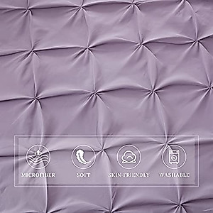 SunStyle Home Pinch Pleated Duvet Cover Purple 2 Pieces Twin Duvet Covers Soft Microfiber Luxury Duvet Cover with Zipper Closure & Corner Ties for All Season(1 Duvet Cover, 1 Pillow Sham)