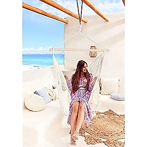 Large Hammock Chair Swing, Adults Hanging Swing Rope Hammock for Outside Indoor Bedroom - 2 Cotton Cushions Included - Large Swing Chair for White Hammock Swing Chair Hammock Swing Chair