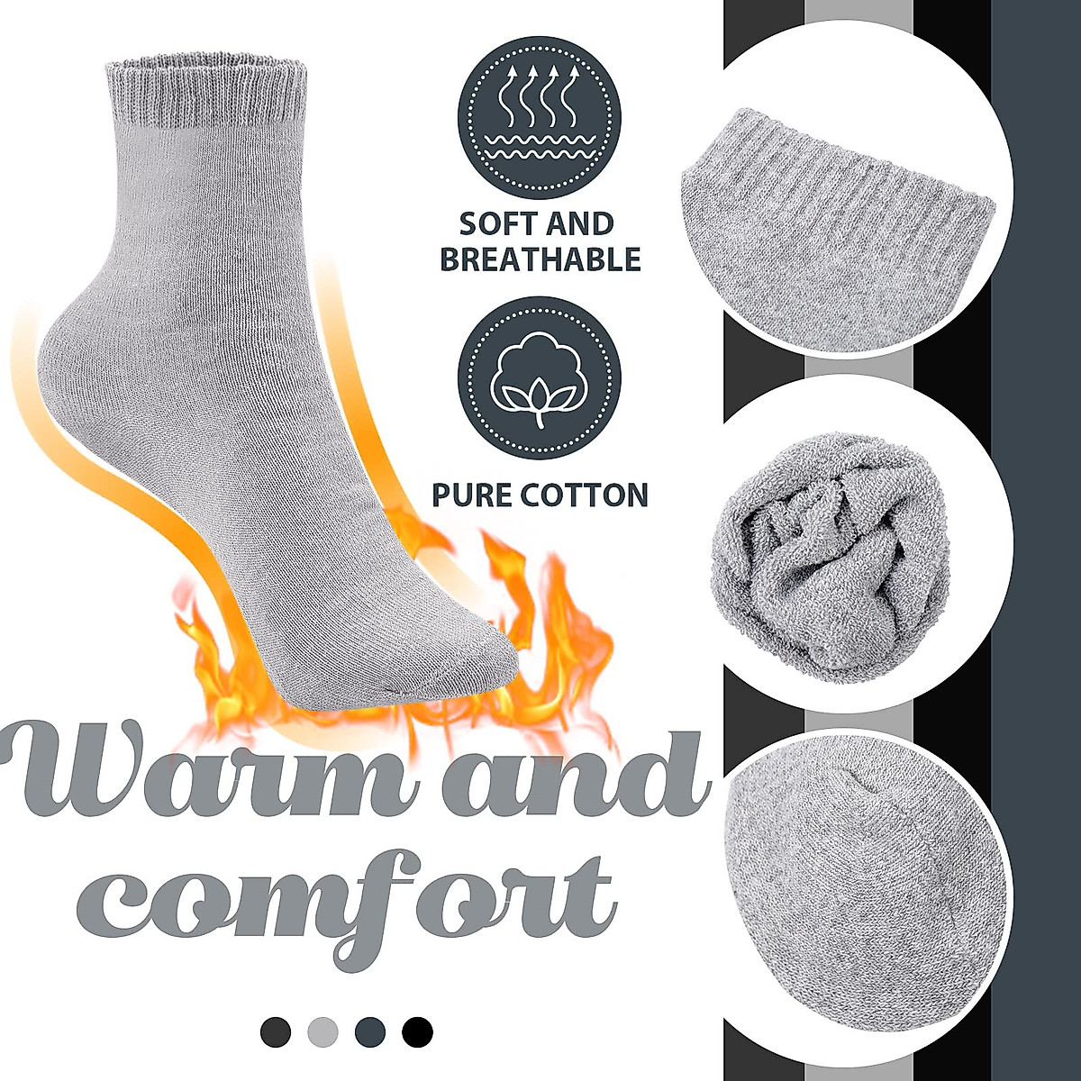 Jecery 60 Pairs Thermal Winter Socks Warm Socks for Men and Women Bulk Winter Socks Cold Weather Boot Sock Bulk Pack Donation Charity Care Bundle Warm Gift (Dark Colors)