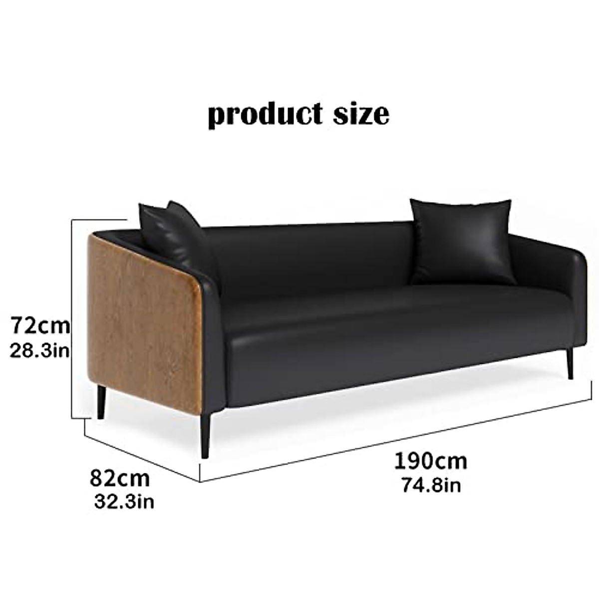 Sofa Couch Living Room Sofa with Throw Pillows Modern Faux Leather Breathable Fabric Sofa Couch Carbon Steel Support Legs High Density High Rebound Sponge Cushions for Living Room Office