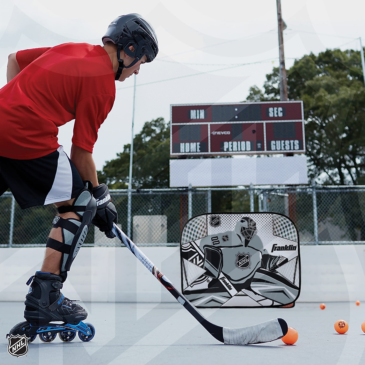 Franklin Sports Kids Portable Street Hockey Goal + Shooter Tutor Set - Pop Up Folding Net with Goalie Target Included - 2-in-1 Goal Set
