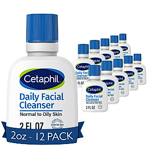 Cetaphil Face Wash, Travel Size Toiletries, Daily Facial Cleanser for Sensitive, Combination to Oily Skin, 2 oz 12 Pack, Gentle Foaming, Soap Free, Hypoallergenic