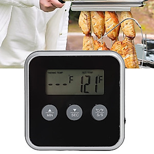 Jeanoko Kichen Timer, 2 Units Battery Powered Safe Food Thermometer LCD Display Long Probe Alarm Function Food Grill Thermometer Multifunctional for Industry for Grill
