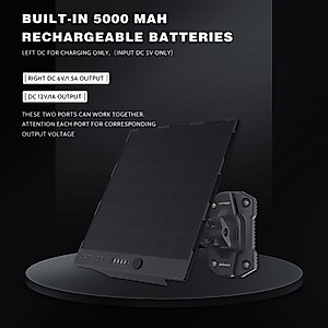 Camojojo Solar Panel with 5000 mAh Built-in Battery, Solar Battery Charger Kit for Wireless/Cellular Trail Camera, 6V/2A 12V/1A Compatible, High to 22% Solar Conversion Efficiency, IP66 Waterproof