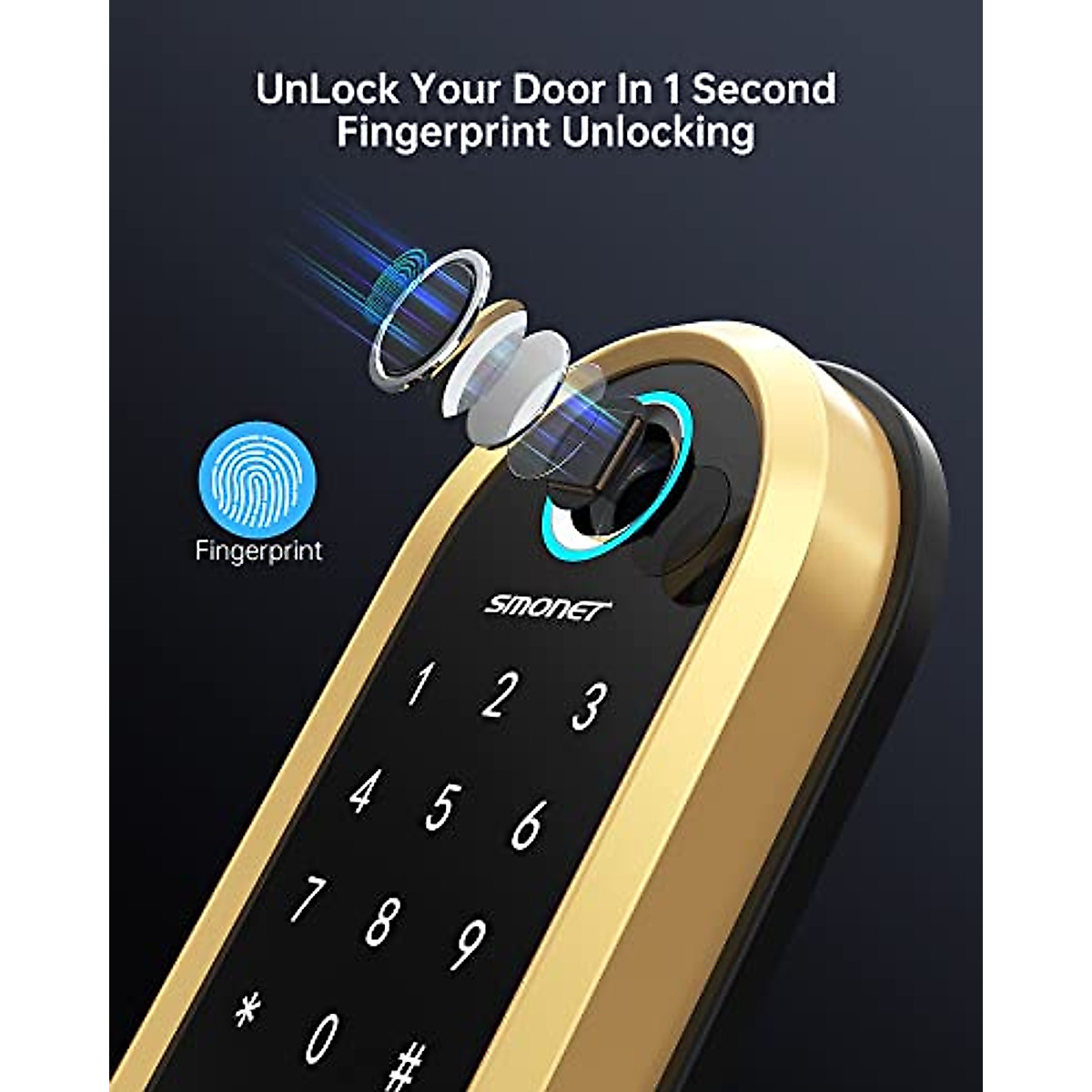 Smart Lock, Fingerprint Smart Deadbolt Lock, 5-in-1 Keyless Entry Door Lock with Bluetooth and Keypad, Door Lock Featuring Auto-Lock, Compatible with Alexa, Google Assistant for Home Hotel Apartment