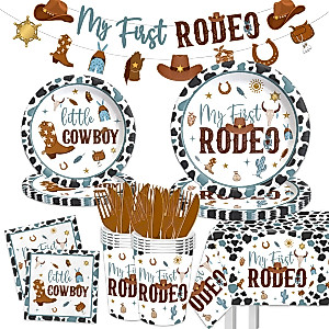 My First Rodeo Birthday Party Supplies Boy-142Pcs Western Cowboy Tableware 1st Rodeo Birthday Party Decorations Blue My First Rodeo Baby Shower Dinnerware for Boy