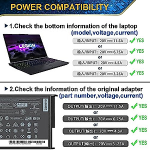 New 230W 20V 11.5A AC Adapter for Lenovo Legion Y7000 Y7000P Y9000K Y520 Y520-15 R720 Y92, PN: ADL230NLC3A 01FR046 SA10M42756 SA10E75805 PA-1231-12LA ADL230NDC3A 01FR044 Laptop Power Supply